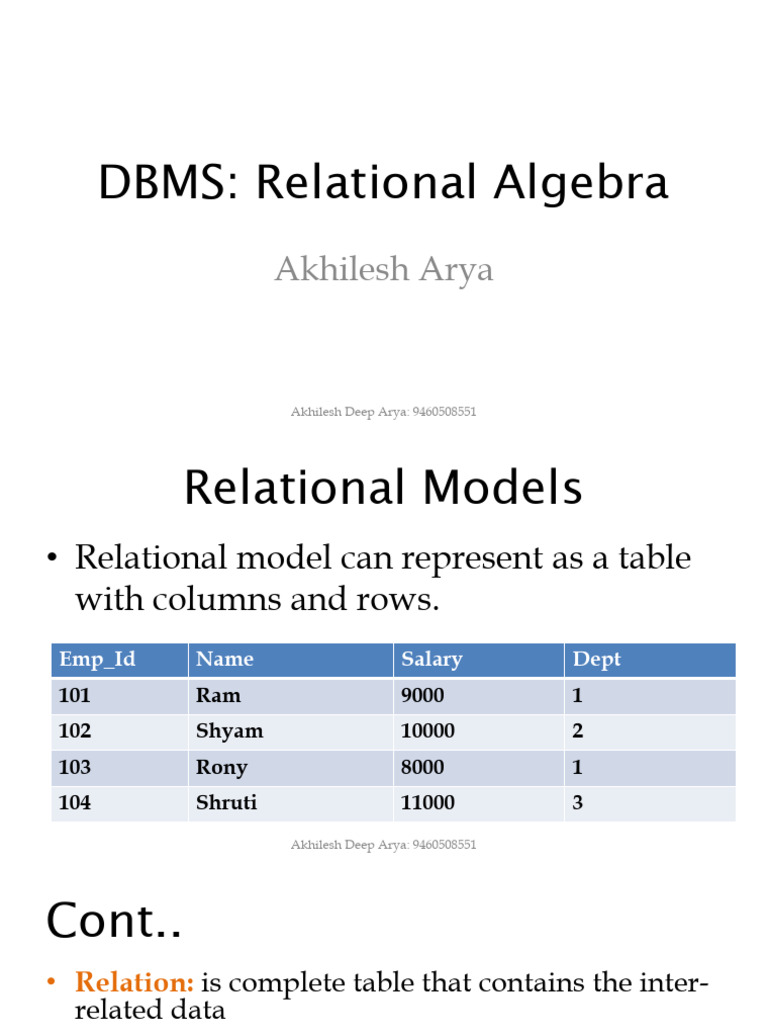 4-DBMS- Relational Algebra | PDF | Relational Model | Mathematics