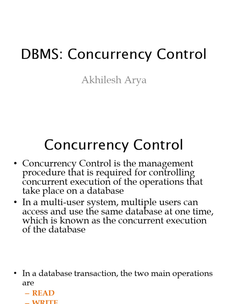 11-DBMS- Concurrency Control | PDF | Database Transaction | Operating ... 11-DBMS- Concurrency Control | PDF | Database Transaction | Operating ...