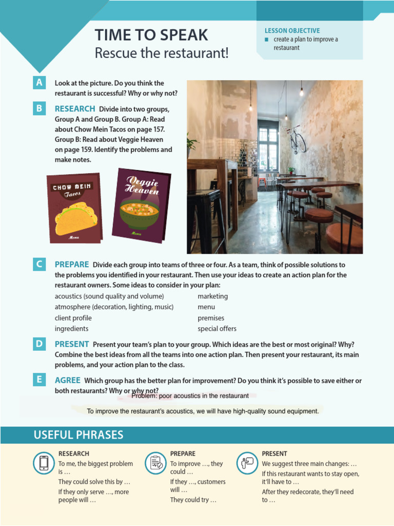 BUS 2.0 Level 4 Lesson Plan 2 Handout 4 | PDF | Restaurants