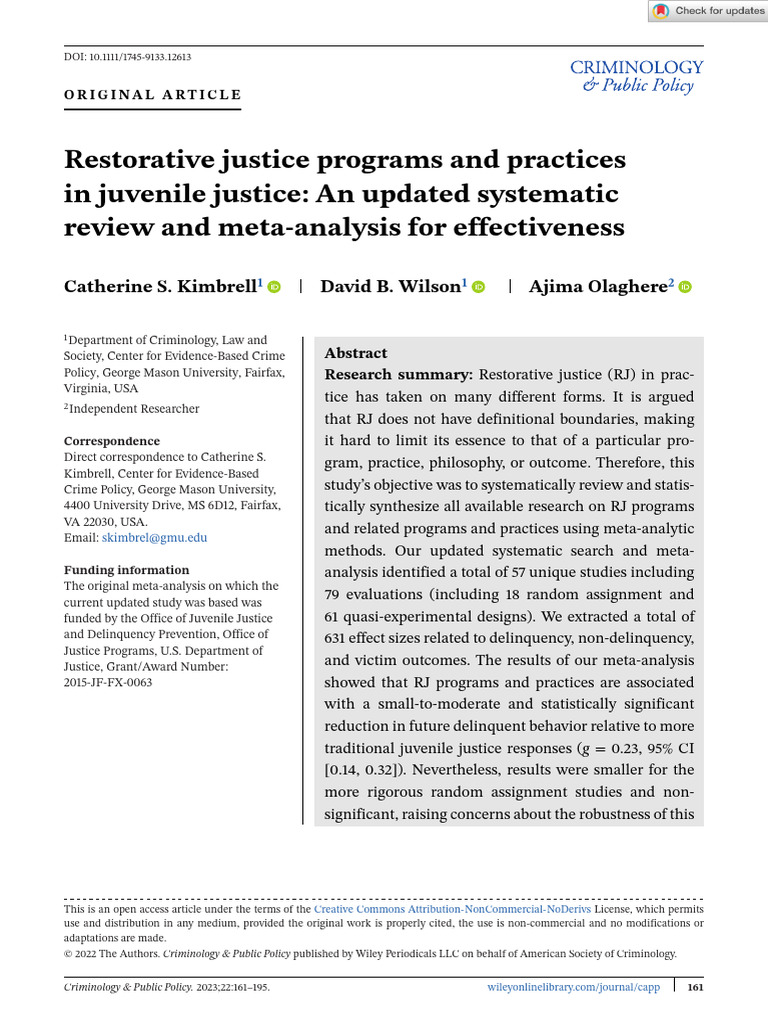 Kimbrell | PDF | Restorative Justice | Effect Size