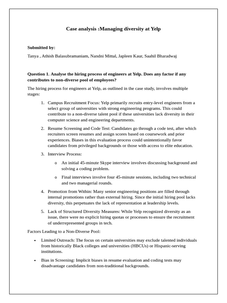 Diversity and Inclusion at Yelp: A Case Study | PDF | Diversity ...