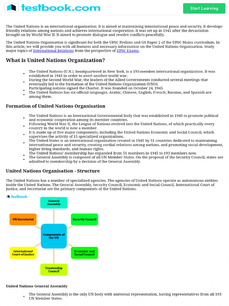 United Nations Organization (UNO) - Formation, Functions & More | PDF