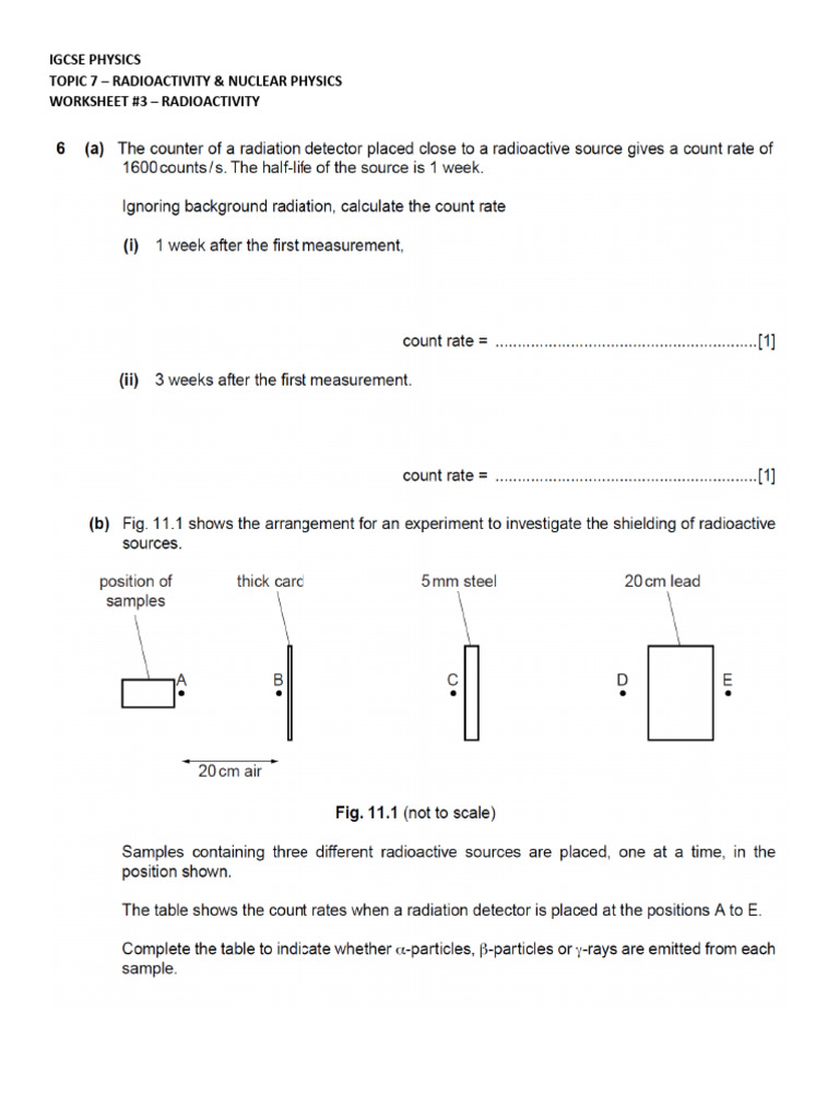 IGCSE Radioactivity Practice Worksheet | PDF
