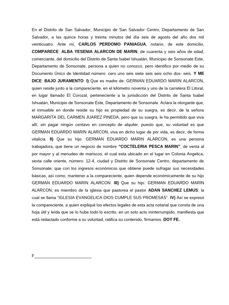 Acta Notarial de Alba Yesenia Alarcón | PDF