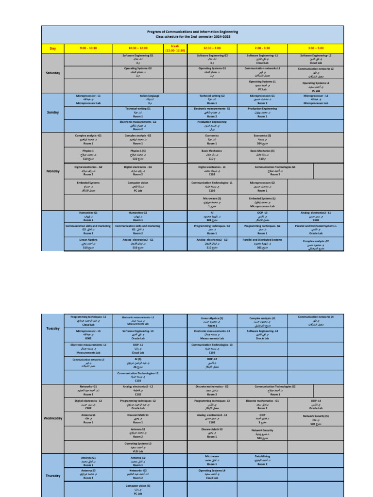 Timetable Credit 2nd Term 2024 Final | PDF | Computing | Computer Engineering