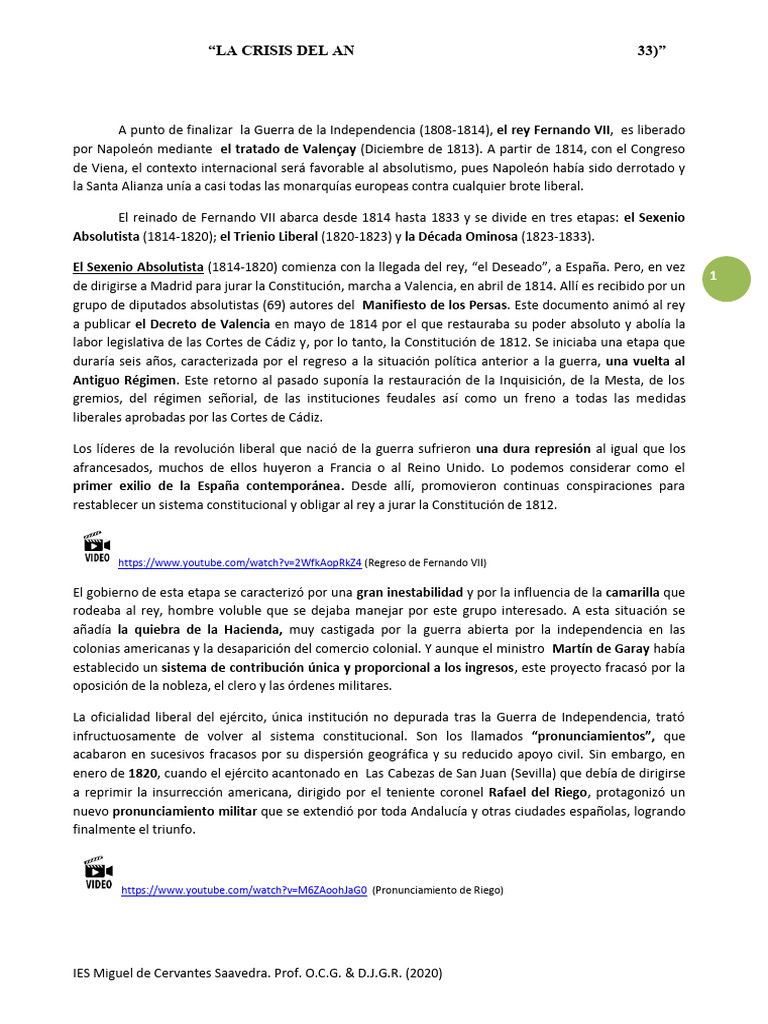 Etapas del Reinado de Fernando VII | PDF | Política de españa ...
