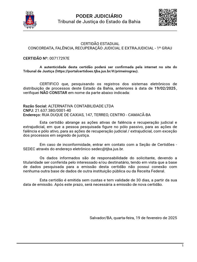 Certidao Concordata e Falencia - 21.03.2025 | PDF