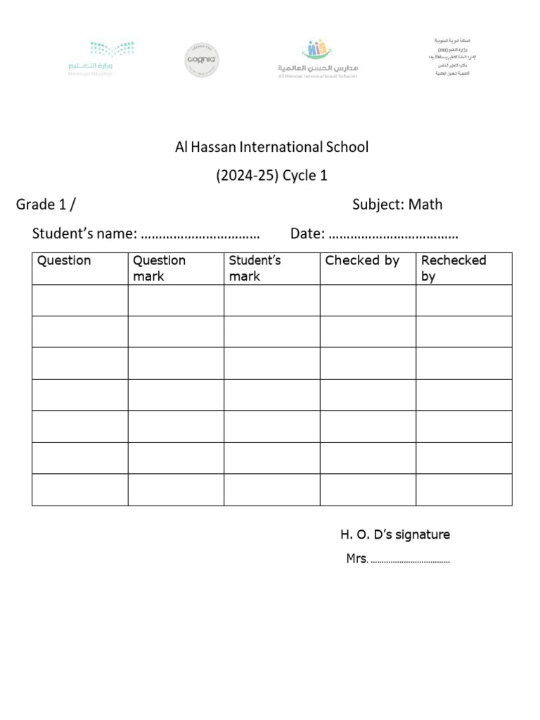 Gr1 Cycle 1.math Low Score | PDF