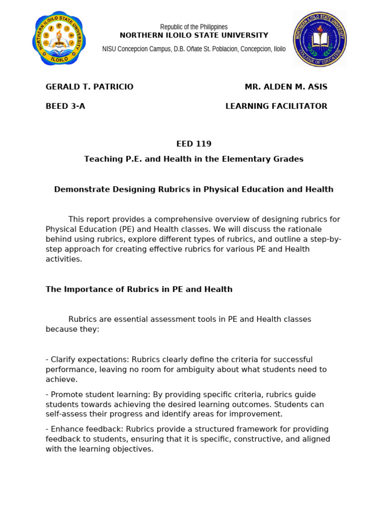 Designing PE and Health Rubrics Guide | PDF | Rubric (Academic ...