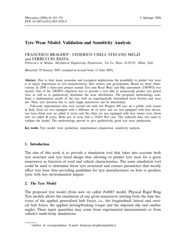 Tyre Wear Model Validation | PDF | Friction | Wear
