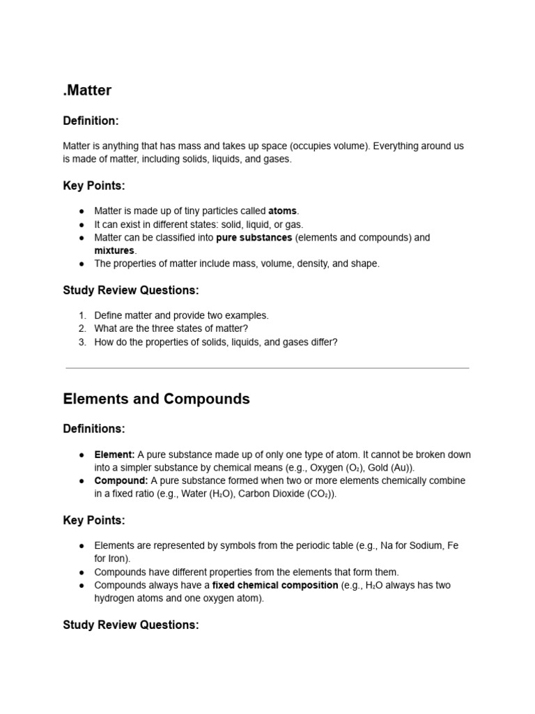 Science Study Guide | PDF | Force | Chemical Compounds