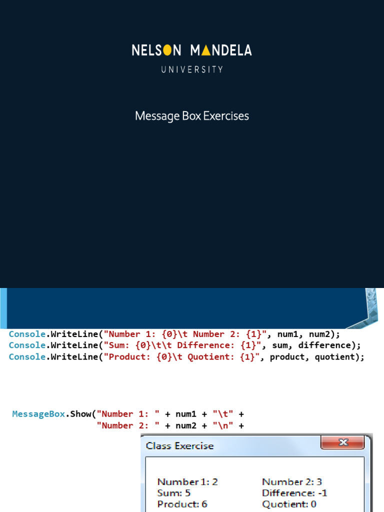 6.2 Message Box Exercises and Solutions | PDF