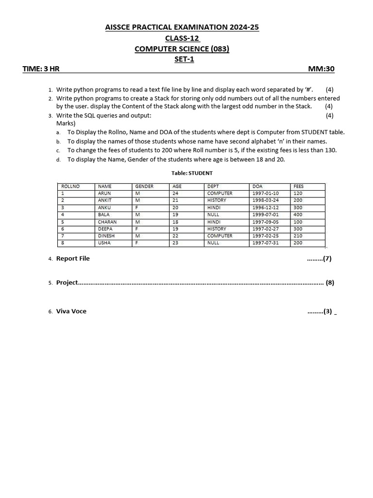 Aissce Practical Examination 2024 Set 1 | PDF | Computer Data | Software Engineering