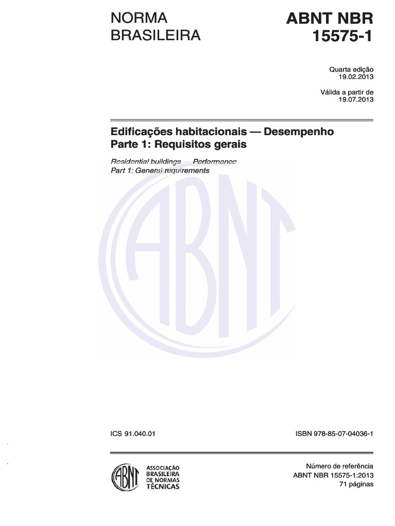 ABNT NBR 15575-1: Desempenho Habitacional | PDF