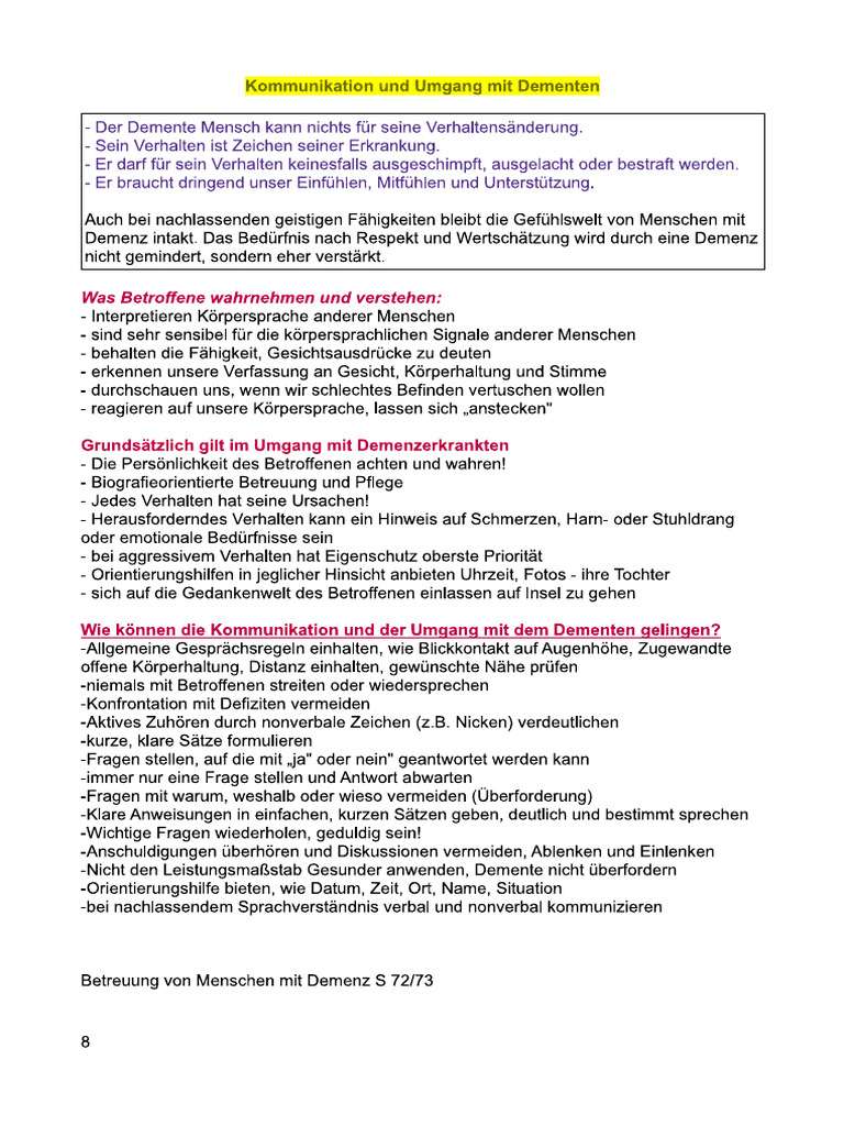 Kommunikation Und Umgang Mit Dementen | PDF