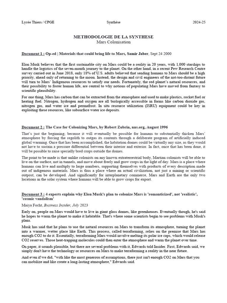 E3a - Mars Colonisation - Introduction - Method | PDF | Mars | Physical Sciences