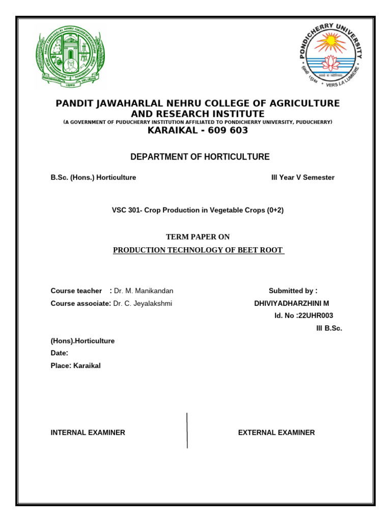 Pandit Jawaharlal Nehru College of Agriculture and Research Institute ...