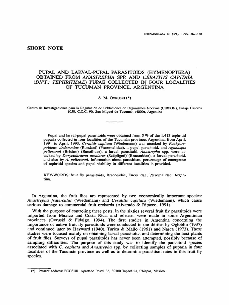 Ovruski - 1995 - Pupal and Larval-Pupal Parasitoids (Hymenoptera) o | PDF | Pupa | Fly