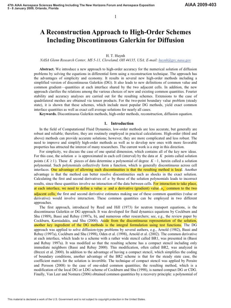 Huynh 2009 - A Reconstruction Approach to High-Order Schemes Including ...