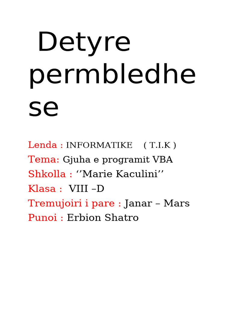 Detyre Permbledhese Tik 1 | PDF