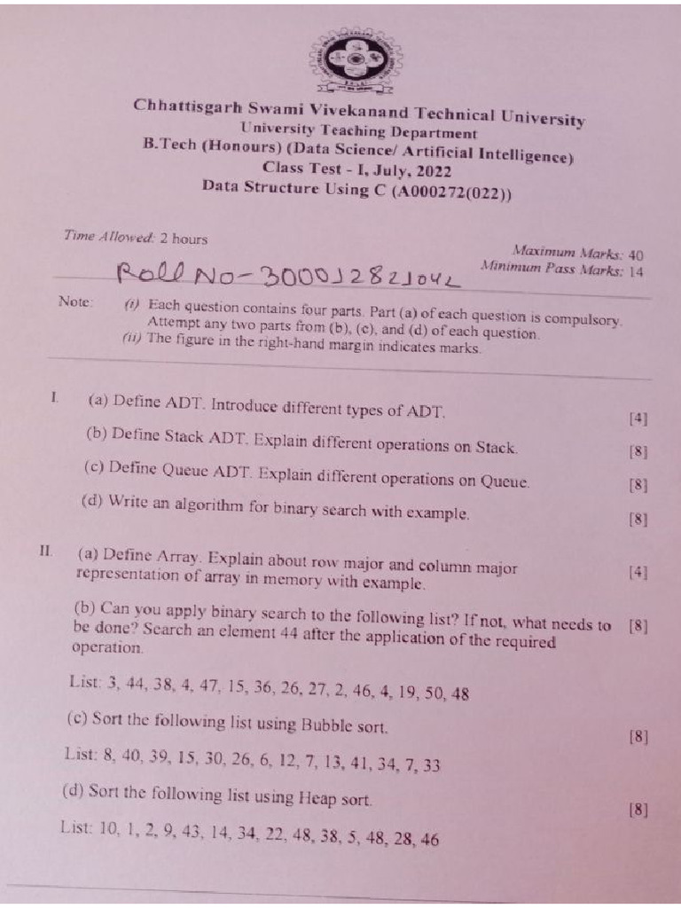 Class Test 1 | PDF