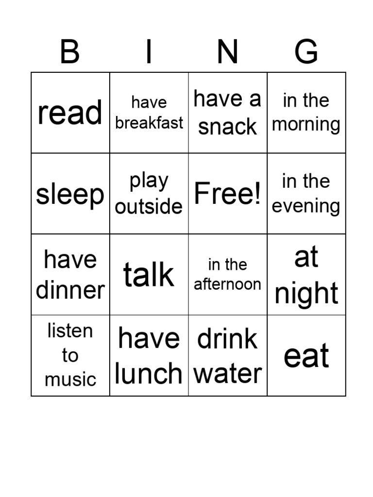 Daily Routine Bingo Game | PDF | Lunch | Meal