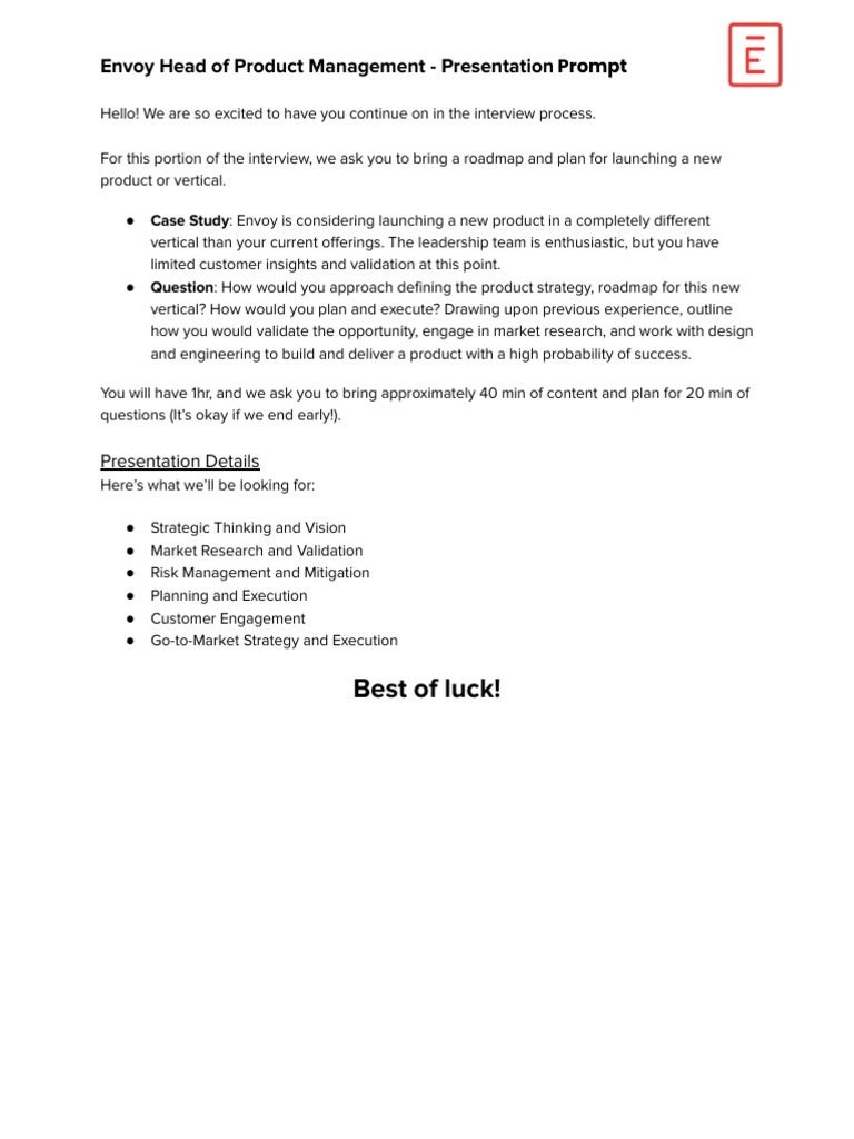 Presentation Prompt - Head of Product Management | PDF