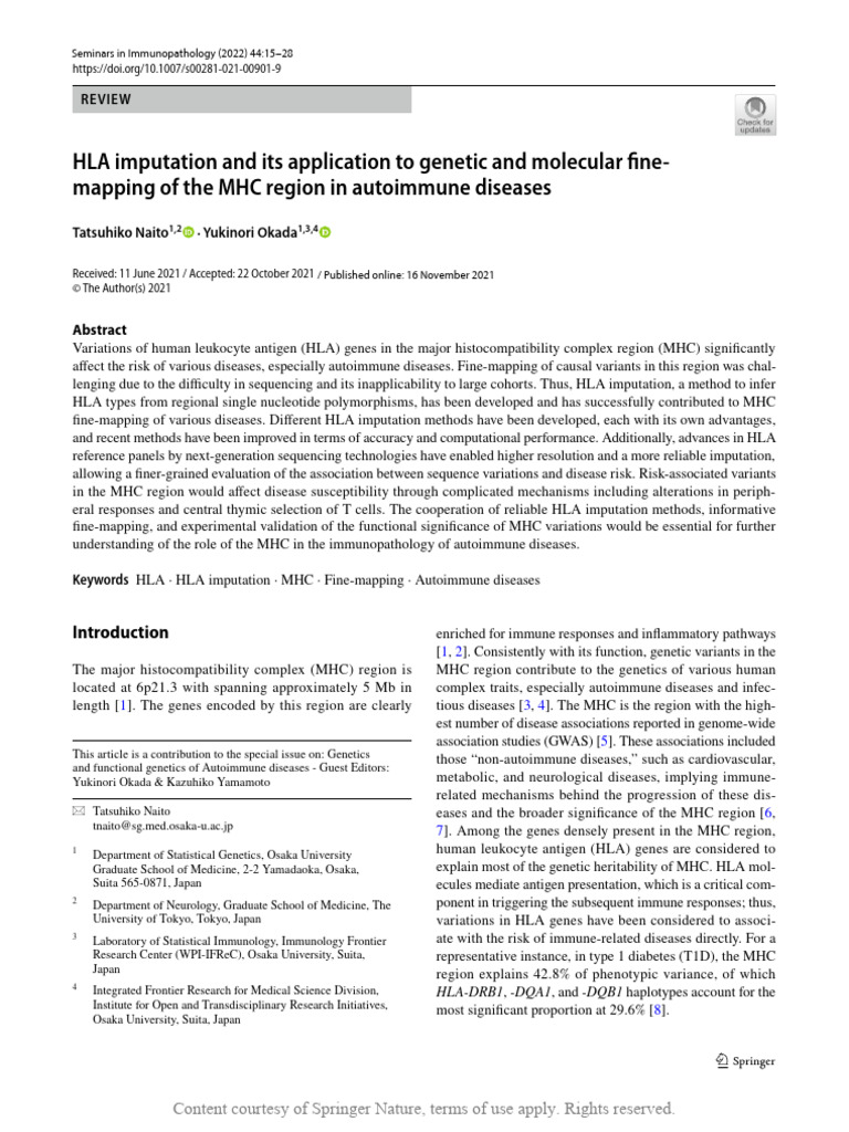 HLA Imputation and Its Application to Genetic and | PDF | Human Leukocyte Antigen | Major ...
