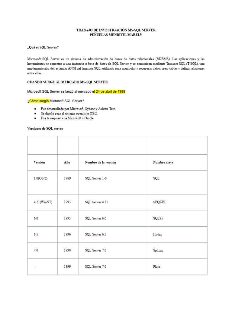 Ms SQL SERVER | PDF | Bases de datos | Servidor SQL de Microsoft