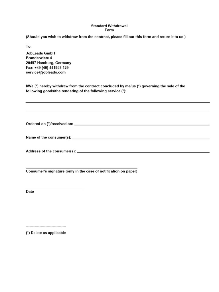 Standard Withdrawal Form | PDF