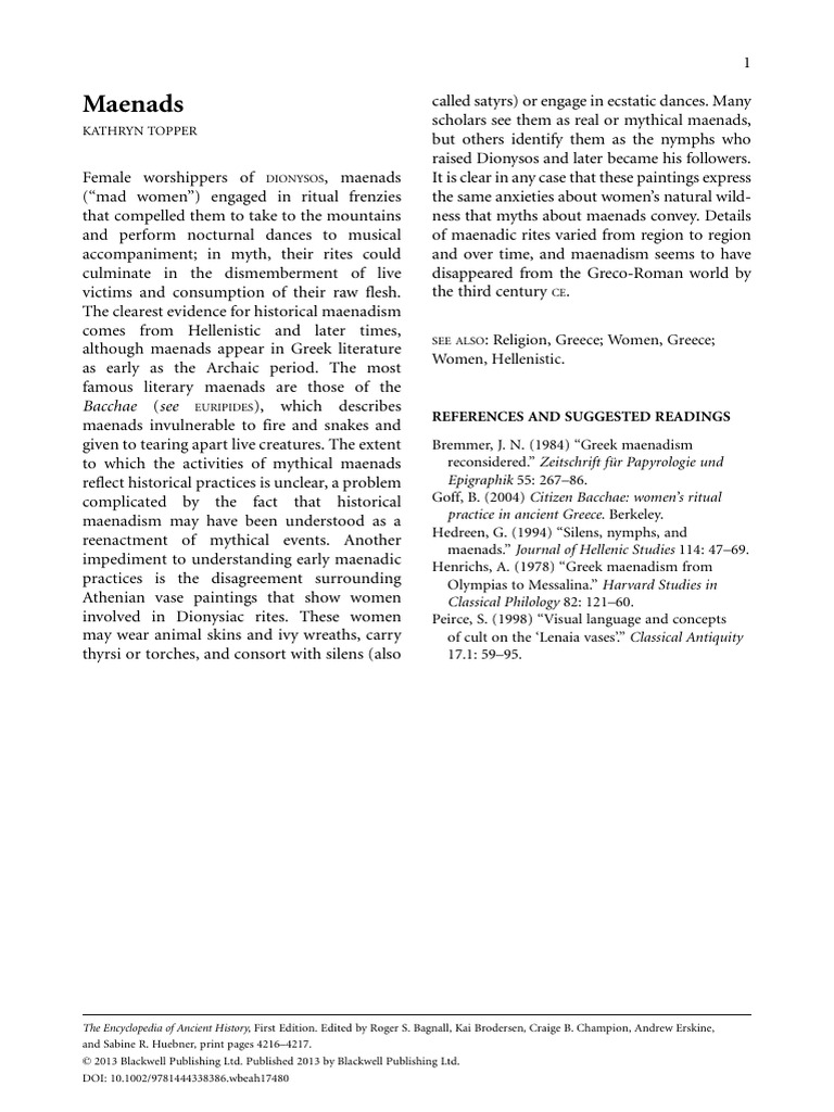 The Encyclopedia of Ancient History - 2012 - Topper - Maenads | PDF ...