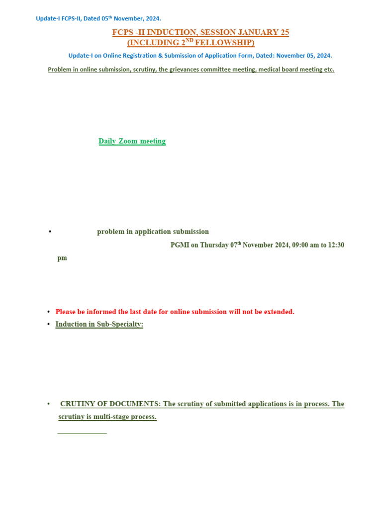 FCPS-II Induction Update: Registration Info | PDF