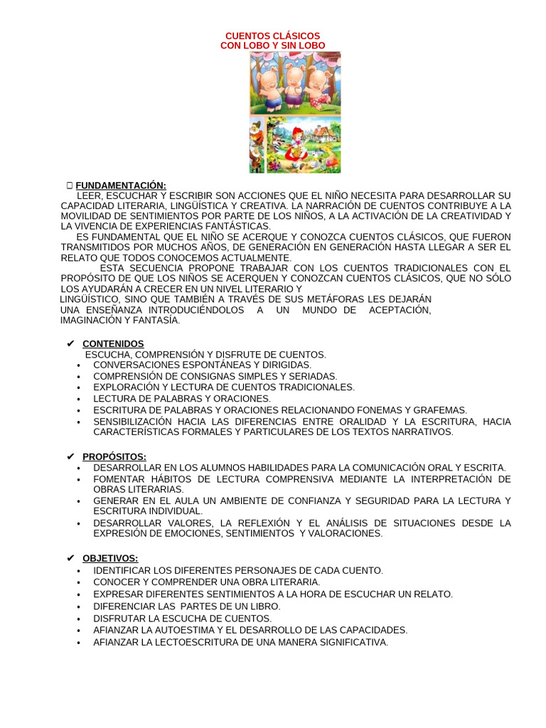 Secuencia Cuentos Tradicionales | PDF | Caperucita Roja | Escritura