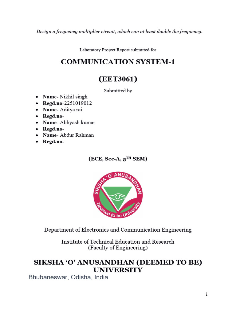 CS1 Project Report - Format (2) (1) NEW | PDF | Electronic Circuits ...