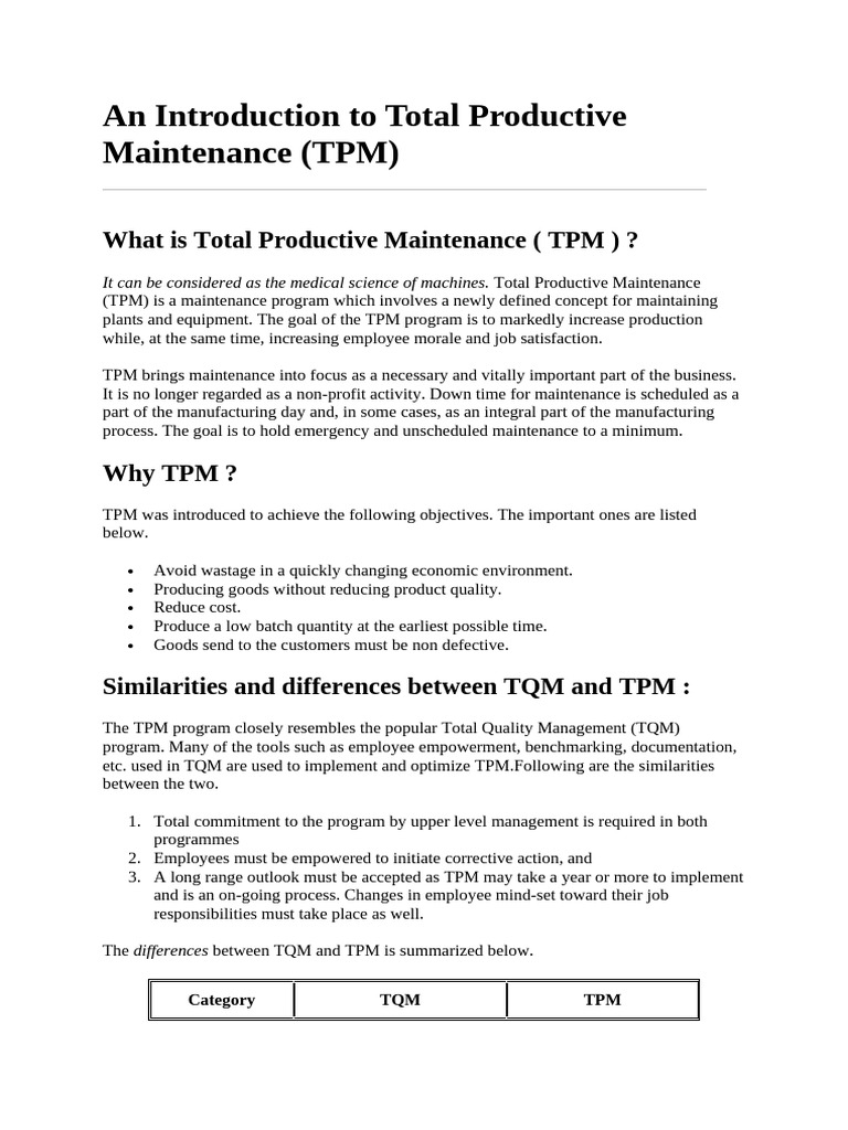 Introduction To TPM | PDF | Business
