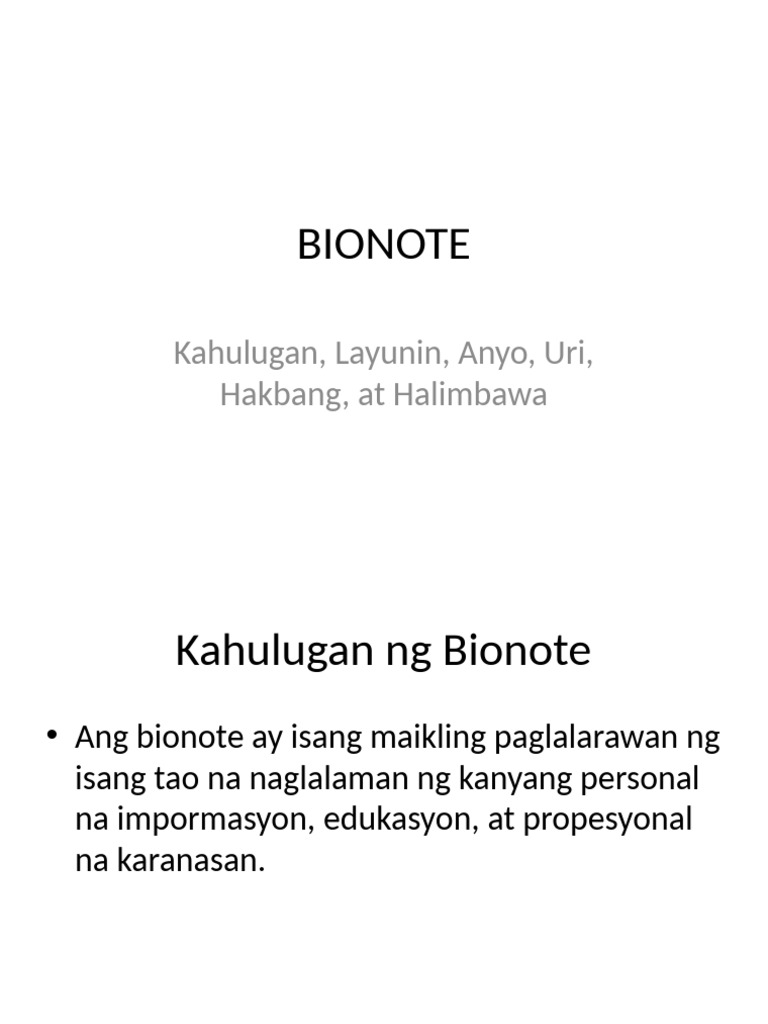 Bionote Presentation | PDF