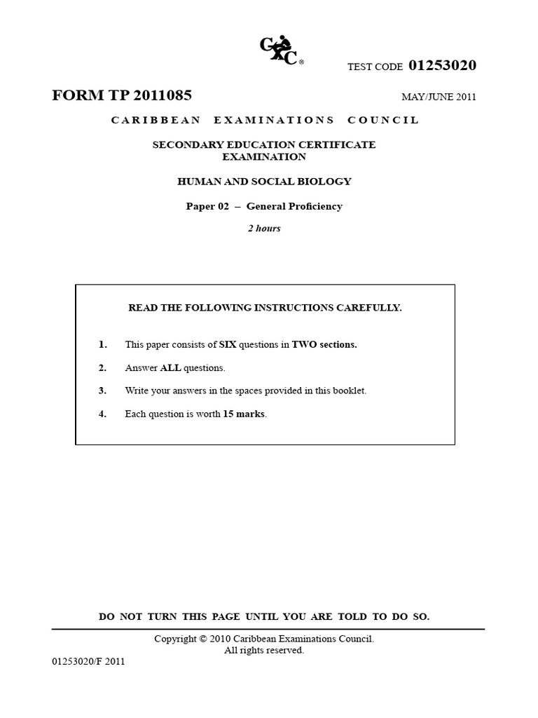 CSEC Human and Social Biology June 2011 P2 | PDF | Circulatory System ...