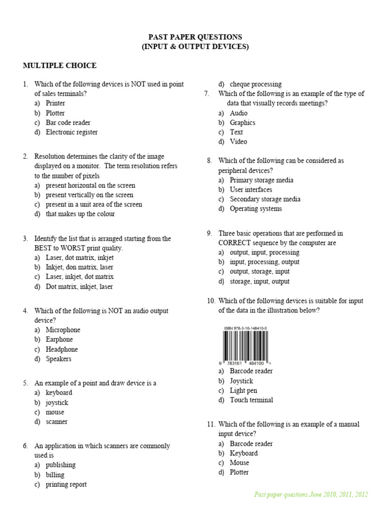 Input and Output Devices Q&A Guide | PDF | Printer (Computing) | Input ...