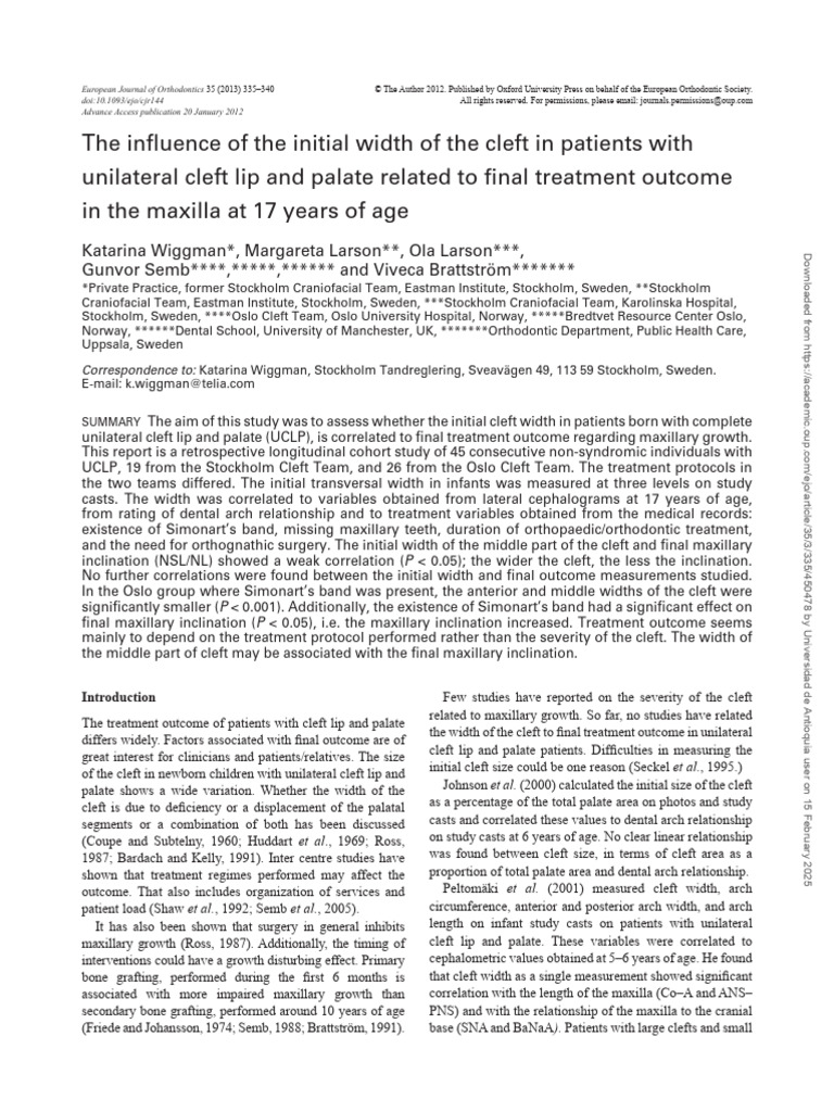 The Infl Uence of The Initial Width of The Cleft in Patients With | PDF ...