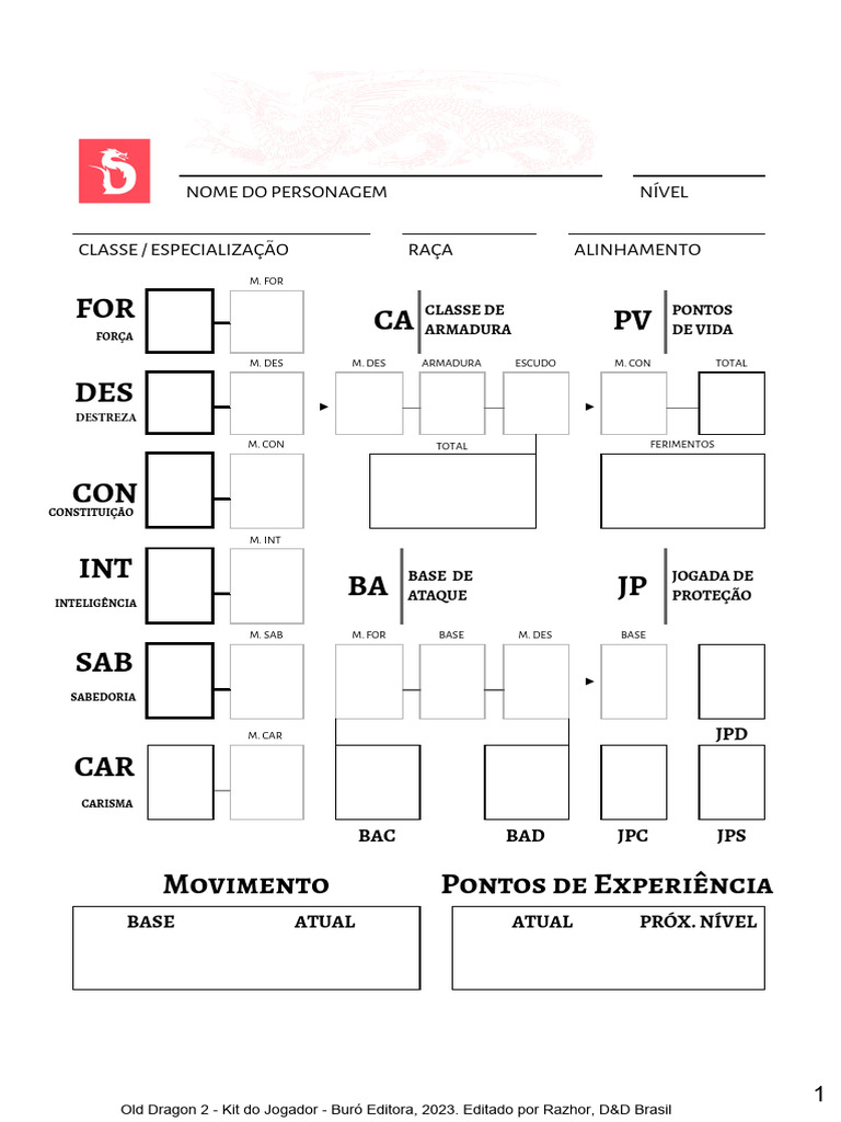 Ficha Old Dragon 2e - Editada Por Razhor DD Brasil | PDF | Dungeons ...