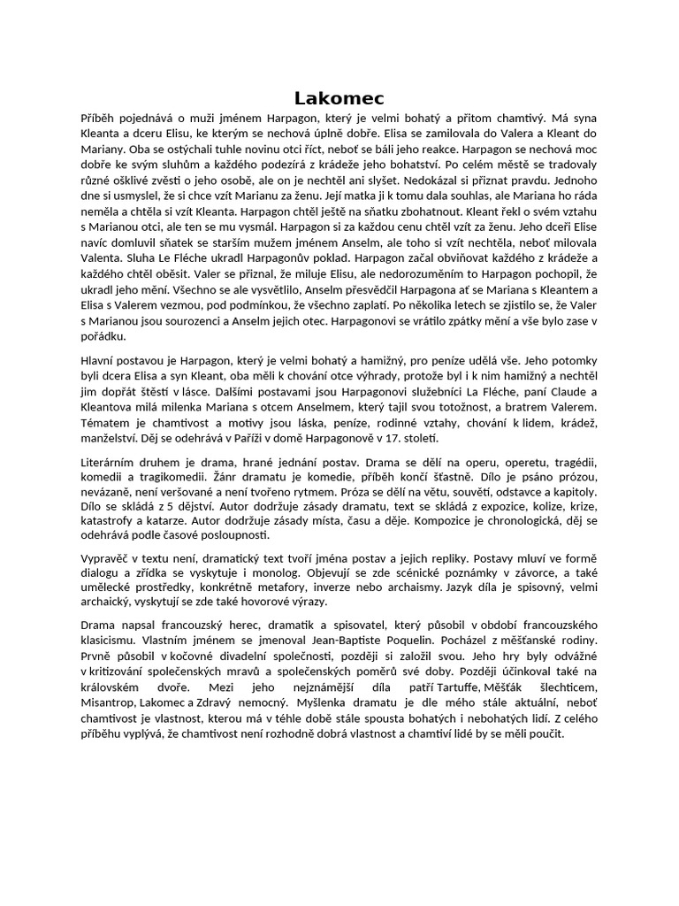 Četba Lakomec Opraveno | PDF