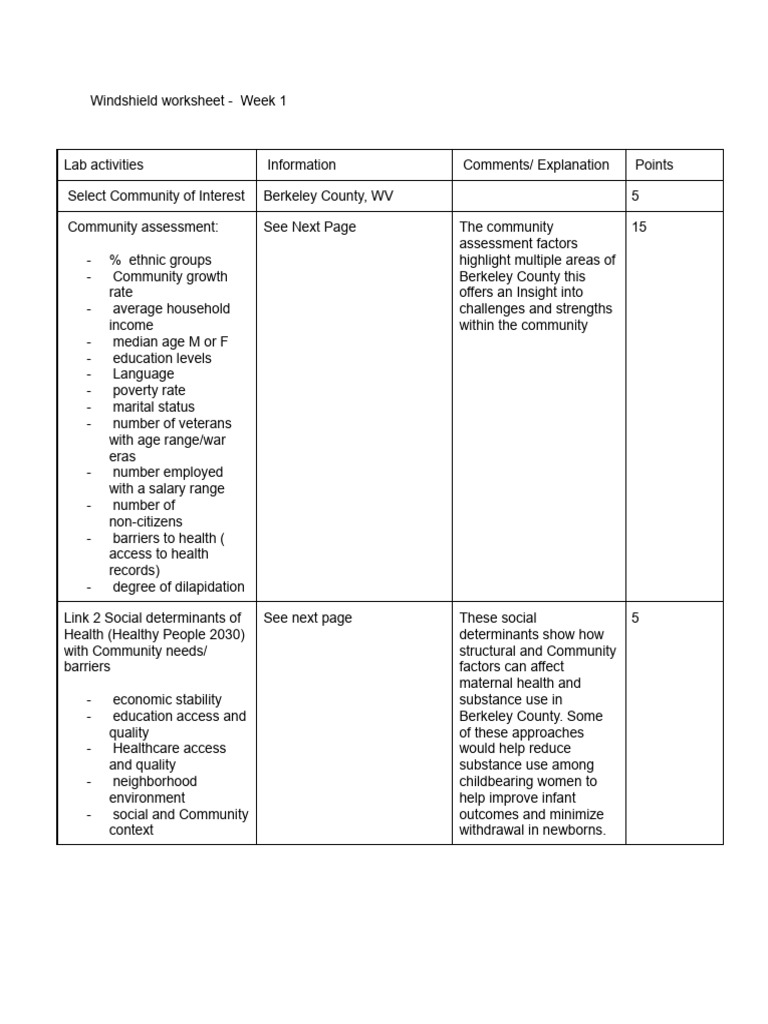 Windshield Worksheet - Week 1 | PDF | Poverty | Poverty & Homelessness