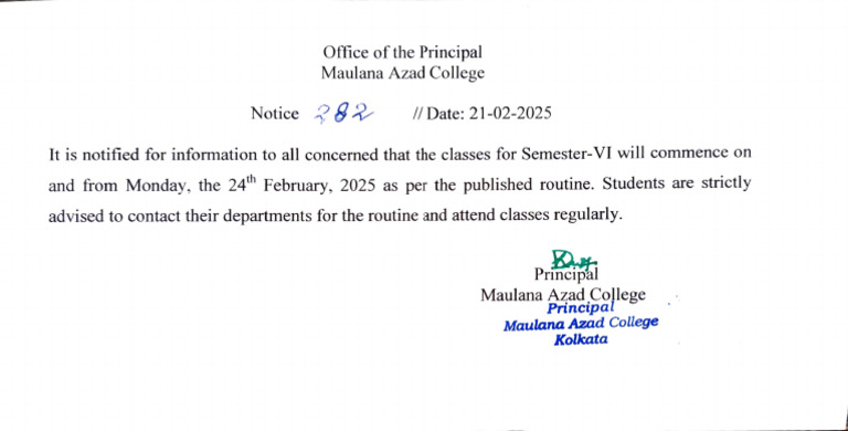 Semester-VI Classes Start Notice | PDF