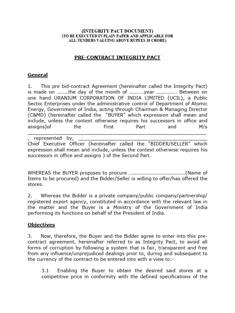 Integrity Pact UCILFinal 1 PDF | PDF | Procurement | Bribery