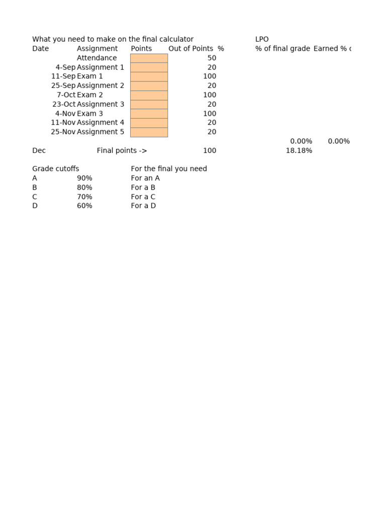 Final Grade Calculator Guide | PDF