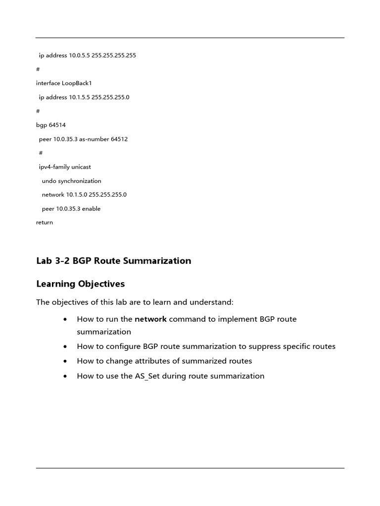 Lab 3-2 BGP Route Summarization | PDF | Internet Protocols | Routing
