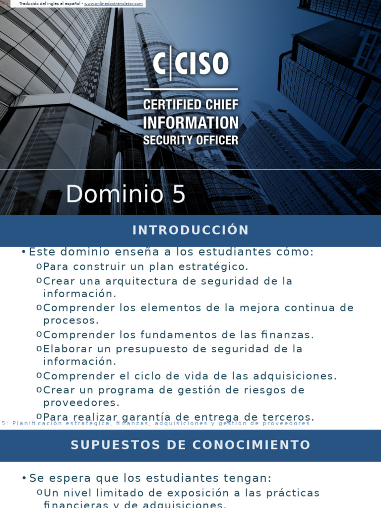 1 CCISO Domain 5 v8 051721.en.es | PDF | Indicador de rendimiento | La ...