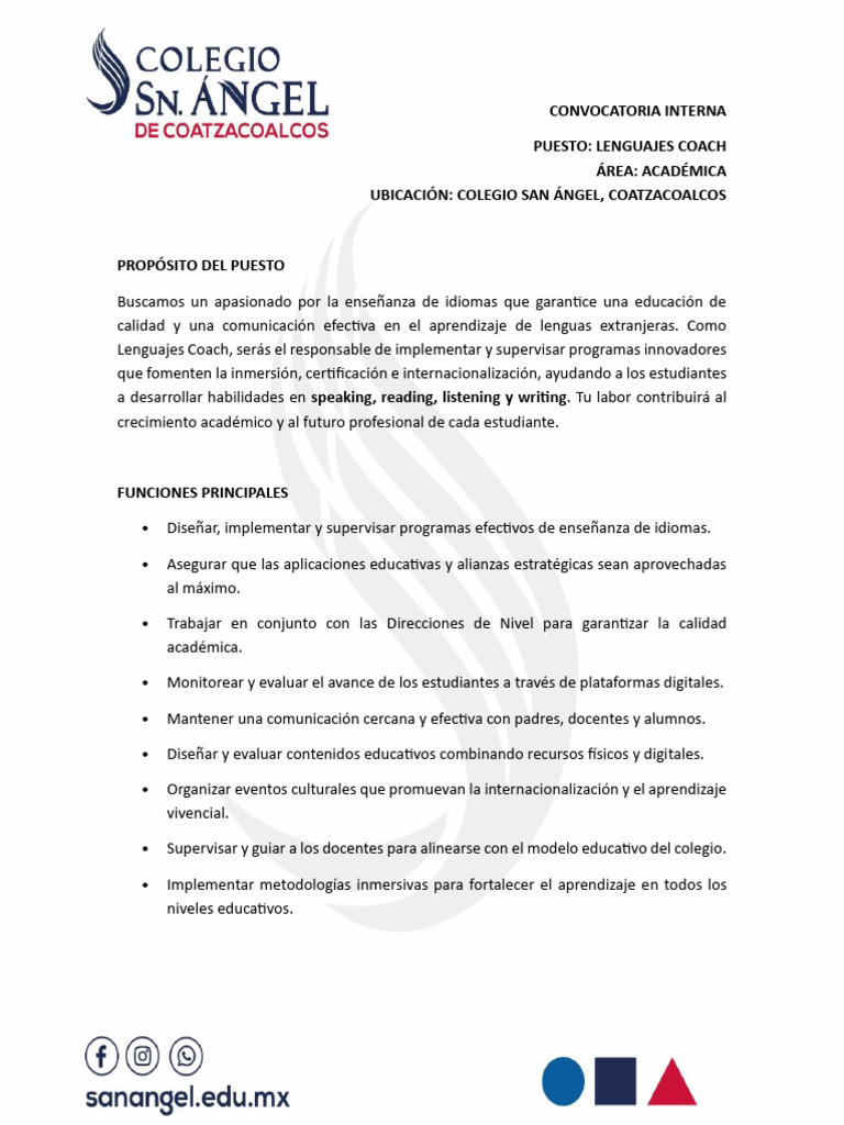 CONVOCATORIA Coach de Idiomas | PDF | Enseñando | Tecnologia Educacional