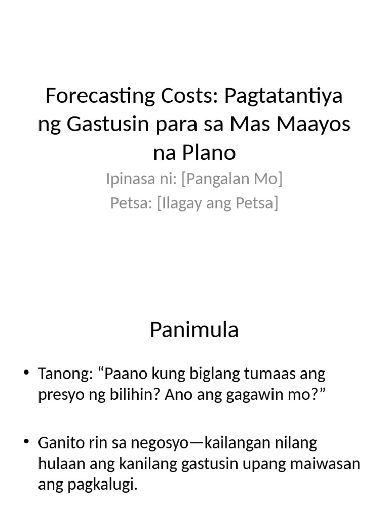 Forecasting Costs Presentation | PDF