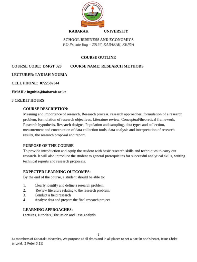 BMGT 320 RESEARCH METHODS COURSE OUTLINE | PDF | Methodology | Cognition